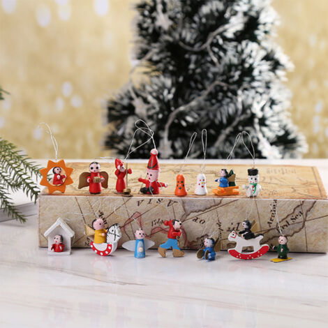Mini Resin Christmas Ornaments Set of 24 Rustic Christmas Decorations Small Miniature Christmas Tree Ornaments Santa