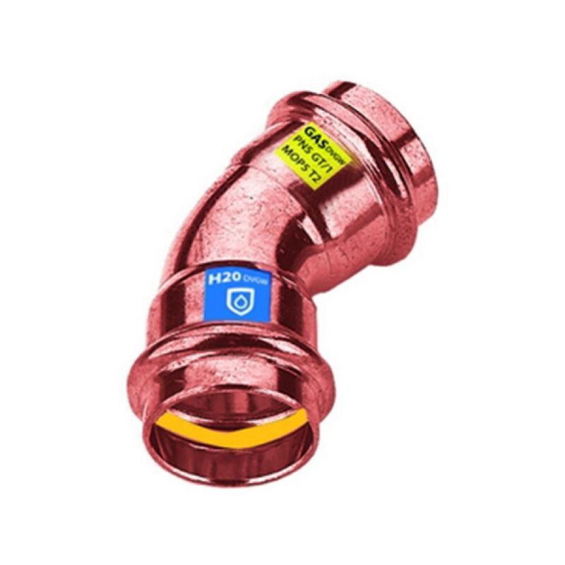 CURVA IN RAME A PRESSARE 45° FF ACQUA/GAS Diam. 22