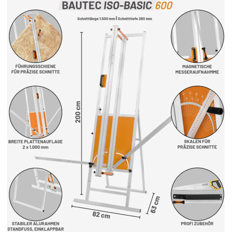 BAUTEC Dämmstoffschneider ISO-BASIC 600 mit Softbag, Standfuß, Auflage ...