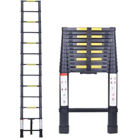 Escalera Telescópica de Aluminio de 3.8m, Negro Escalera Extensible ...