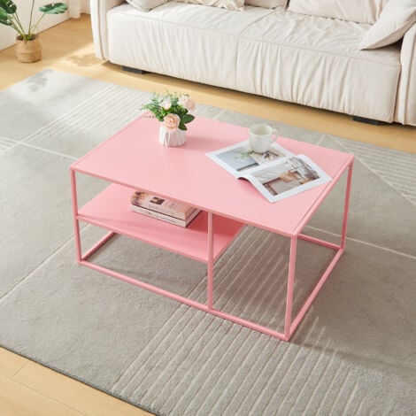 Mesa de centro Solund rectangular acero 45x90x60 cm - Rosa [en.casa]