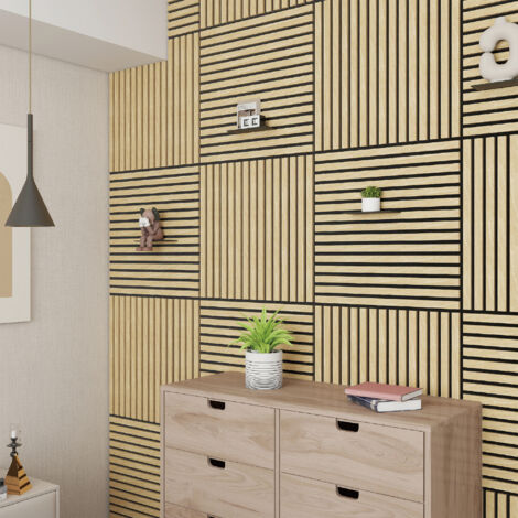 Set de 12 paneles acústicos Vang 3D 4,32 m² lamas lineales - Roble ...