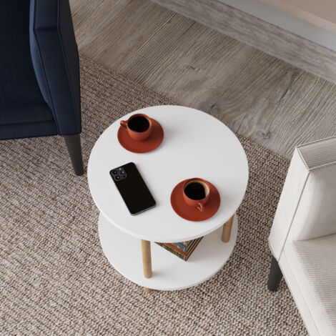 Mesa auxiliar Ves con estante 49xØ42 cm - Blanco [en.casa]