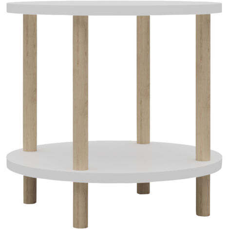 Mesa auxiliar Ves con estante 49xØ42 cm - Blanco [en.casa]