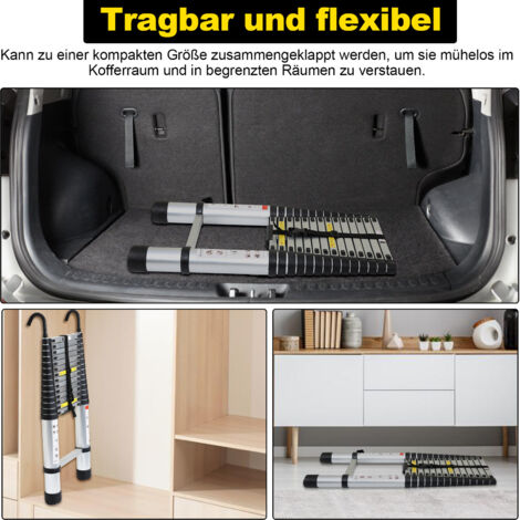 SWANEW Teleskopleiter Mit Haken Aluminium Stehleiter Silber Klappleiter ...
