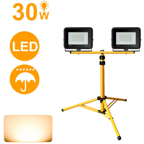 SWANEW LED Fluter mit Stativ Arbeitsleuchten Strahler Hotel Baustrahler Flutlicht 2X30W Warmweiß