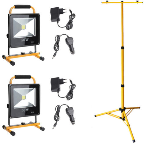 SWANEW 2x50W LED Baustrahler Kaltweiß Arbeitsscheinwerfer Akku Fluter ...