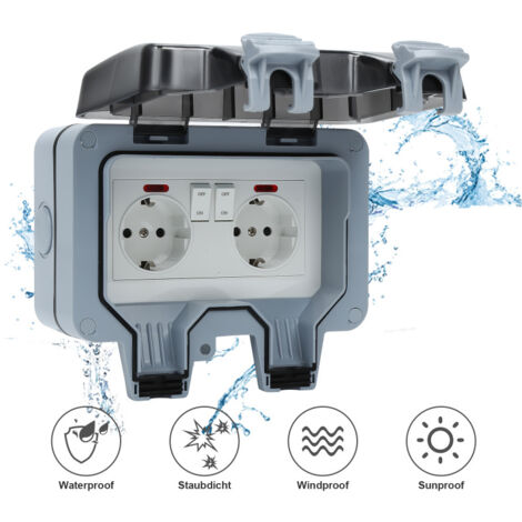 SWANEW Außensteckdose 2 Fach IP66 Wandsteckdosen Gartensteckdose ...