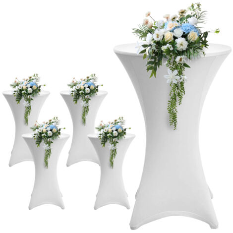 SWANEW 5x Stehtischhusse Stretch Stehtisch Ø 60-65 cm weiß Husse Tisch ...