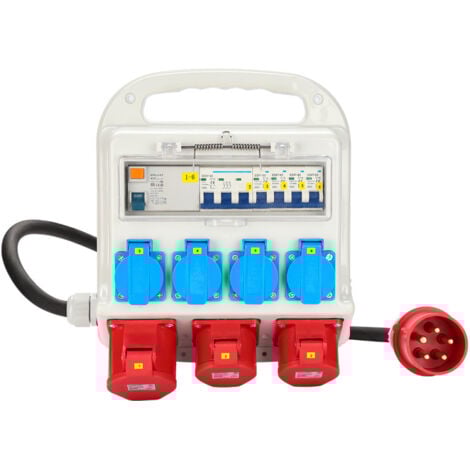 SWANEW Stromverteiler Verteiler Baustromverteiler FI-Schutzschalter CEE 2x 16A + 1x 32A + 4x ...