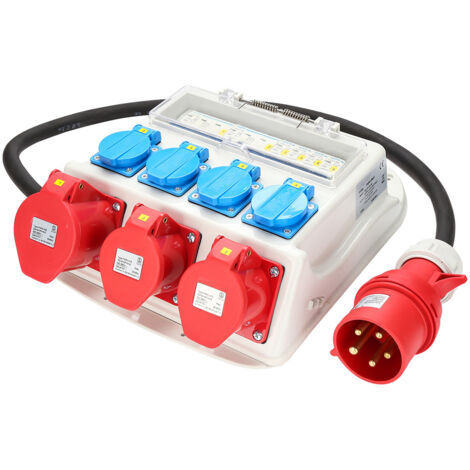 SWANEW Stromverteiler Baustromverteiler 2 x CEE 16A 400V+1 x CEE 32A 400V+4 x 230V 5 Polig FI ...