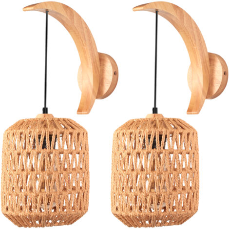 2X Indoor Cage Wall Light Retro Wall Lamp Hemp Rope Woven Wall Lamp ...
