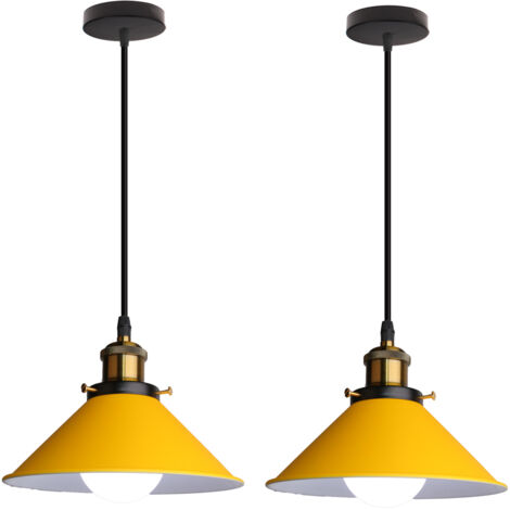 2PCS-Retro Pendant Light Yellow Vintage Ceiling Light Ø22CM Industrial ...