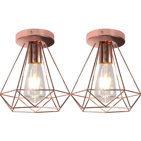 2PCS-Retro Diamond Ceiling Light Rose Gold Metal 20CM Chandelier ...