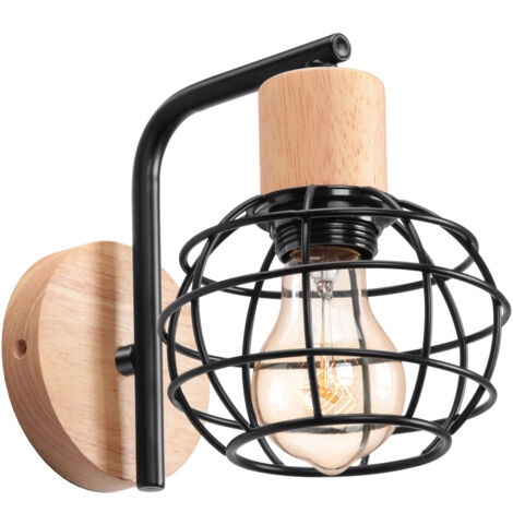 Retro Wall Lights Vintage Wall Light Black Modern Wall Lamp Metal Wood ...