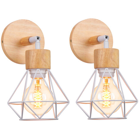 (2X)Retro Wall Lights White Vintage Wood Wall Lamp Modern Wall Light ...
