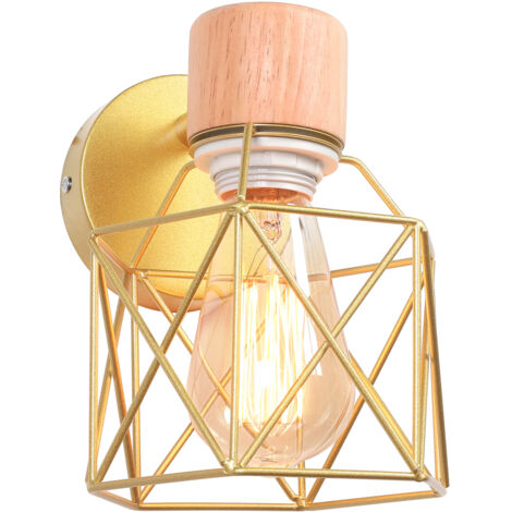 Retro Wall Lights Modern Nordic Wall Lamp Wood Metal Wall Sconce Cage ...