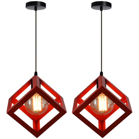 2PCS Retro Ceiling Lights Modern Hanging Lamp Square Pendant Light ...