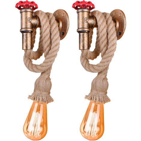 2PCS Vintage Wall Lights Antique Wall Light Hemp Rope Wall Lamp Retro ...
