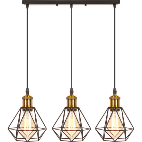 3 Lights Retro Ceiling Light Metal E27 Vintage Hanging Lamp Black ...