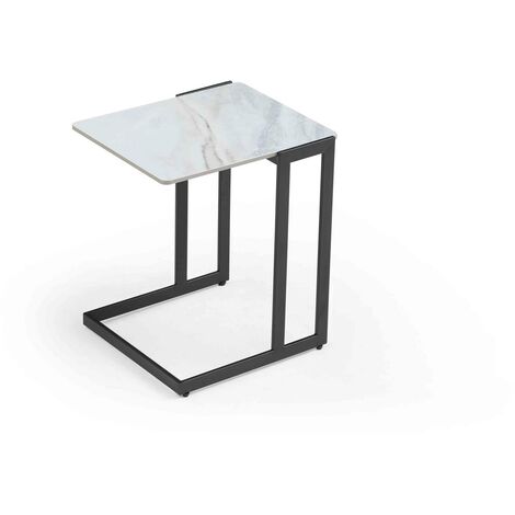 C shape Side Table White Marble Top C-Table with Black Metal Leg