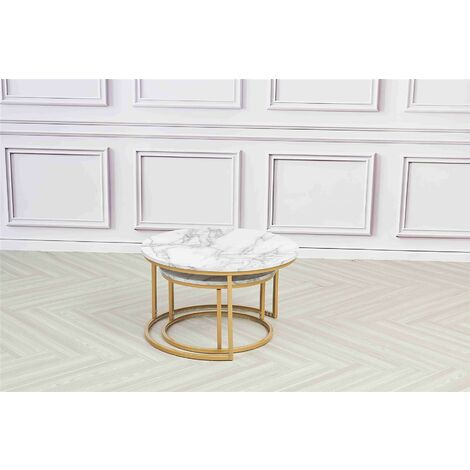 Double Nested Coffee Table Set Marble Effect Nesting Sofa Side Table ...