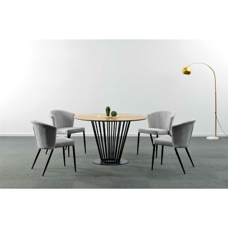 Oak Round Dining Table 120cm Top with Black Metal Legs 4 Seater Home