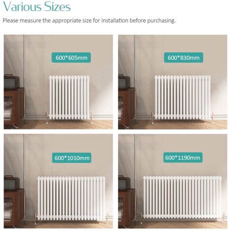 EMKE Traditional Radiator Horizontal Triple Column Cast Iron White ...
