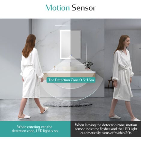 EMKE Bathroom Mirror with LED Lights Smart Motion Sensor Dimmable ...