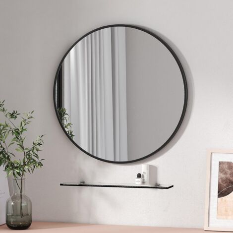 EMKE Round Mirror for Wall Black Metal Frame Circle Mirror, 60cm ...