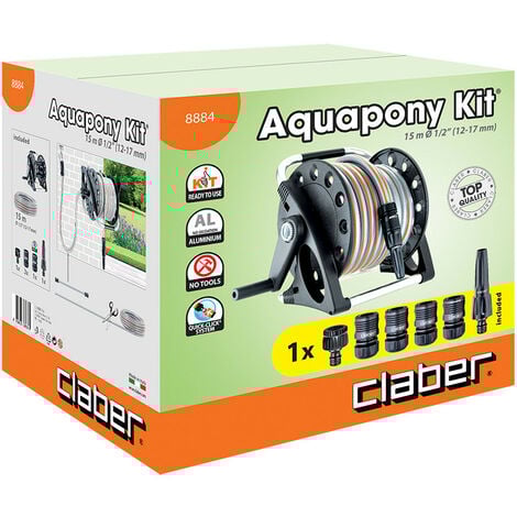 Claber Aquapony Kit, Kompakte Schlauchtrommel mit 15 Meter Schlauch