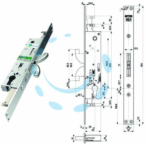 SERRATURA TRIPLICE INFILARE REVERS.DOPPIO GANCIO C/MANIGLIA 47505