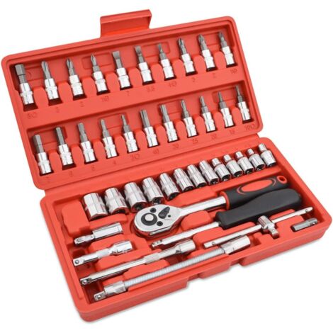 Jeu de clés à cliquet 46 pcs,Coffret de Douille et Embouts Mallette à ...