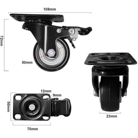 4 Lenkrollen mit Bremse ø50mm, Transportrollen für Trolley Bis 200kg ...