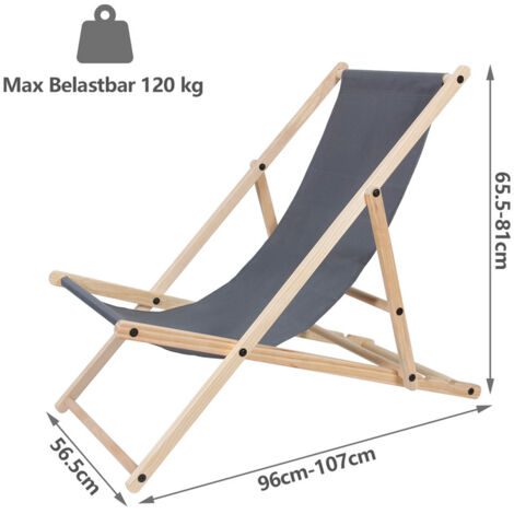 TolleTour Chaise longue pliante en bois Chaise de plage 3 positions Chilienne transat jardin ...