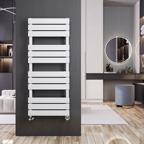 Meykoers Flat Panel Heated Towel Rail White Wall Mounted Heating ...