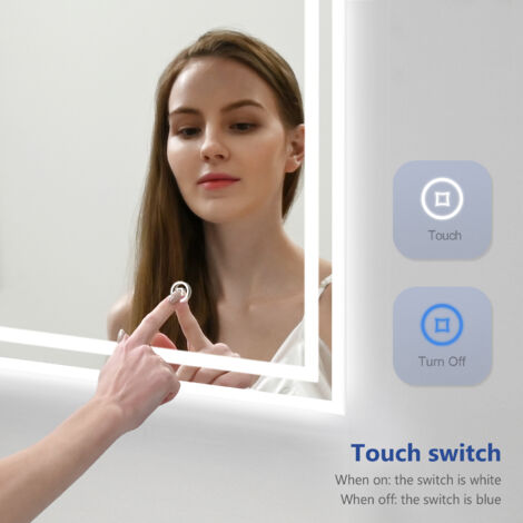 Meykoers LED Bathroom Mirror 600 x 400 mm with Demister Pad and Touch ...
