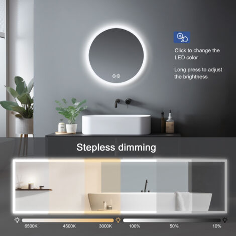 Meykoers Bathroom Mirror with LED Light, Illuminated Modern Round ...