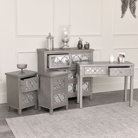 Mirrored chest of drawers and bedside table set store