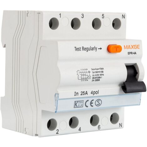 Interruptor Diferencial Industrial Superinmunizado 4P 300mA 25-63A 10kA Clase A MAXGE 25 A