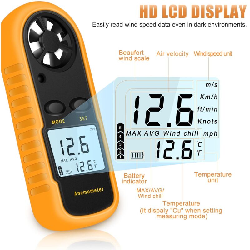 New Direction Tackle Wind Chimes Outdoor LCD Digital Wind Speed Scale ...