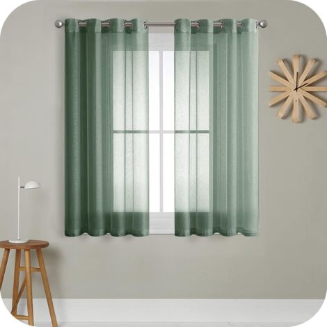 2 Piece Green Voile Curtain 140x160 cm with Eyelet Semi-Transparent in ...