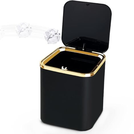 Mini Table Trash Can with Lid 2L, Small Kitchen Trash Can (Black)