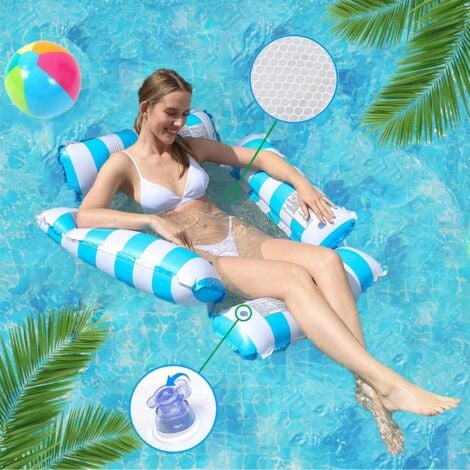 Inflatable Pool Hammock 2 Piece Set of Four Tubes Floating Bed Pool with Net Floating Mattress