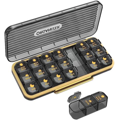 Medication Organizer, 7 Days, 21 Compartments, Plastic, Removable ...
