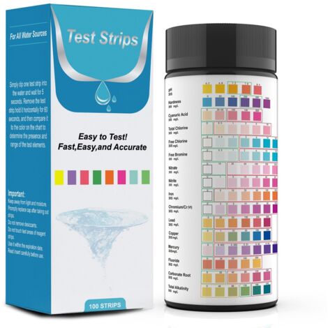 Water Quality Test Strips, 100Pcs 16 in 1 Test Strips, Free Chlorine ...