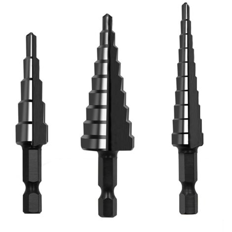 Set of 3 step drill bits 3-20 mm, universal, black