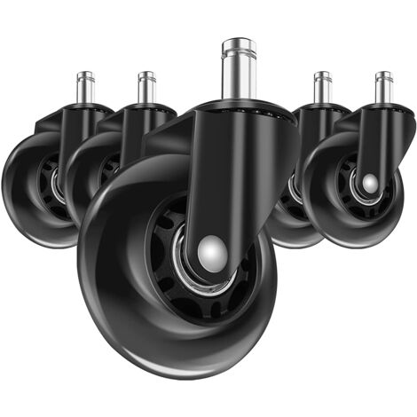 Office Chair Silicone Wheel Set (5 Pack) 2.5 Inch, 11mm Clamping Diameter