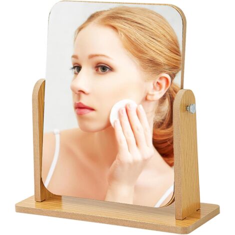 Makeup Mirror, 360 Degree Rotating Tabletop Mirror Wooden Desktop Clear ...