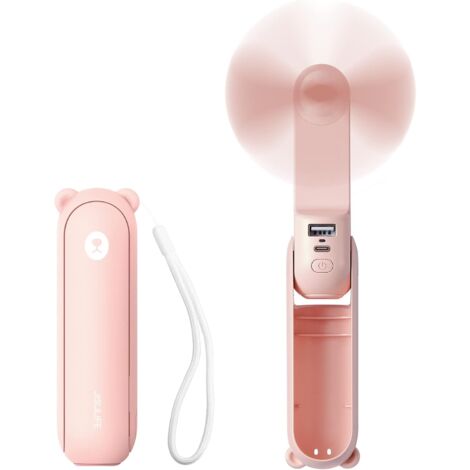 Mini Portable Handheld Fan 3 in 1 Rechargeable Battery Operated Fan with Power Bank Pink